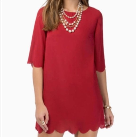 Tobi | Dresses | Nwot Tobi Dark Red Sweetly Scalloped Shift Dress S ...